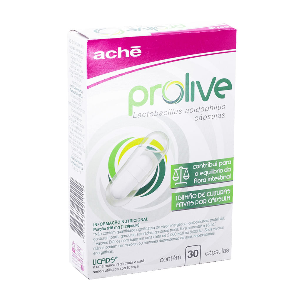 SUPLEMENTO PROBIÓTICO PROLIVE - 30 CÁPSULAS - unicdrogaria